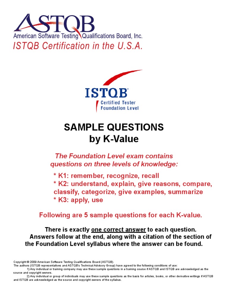 Foundation Sample Questionsbyk Value | PDF | Software Testing ...