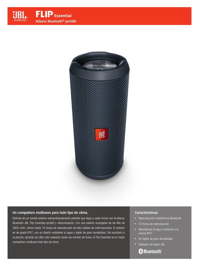 JBL Flip Essential Spec Sheet Spanish | PDF | Altoparlante | Bluetooth