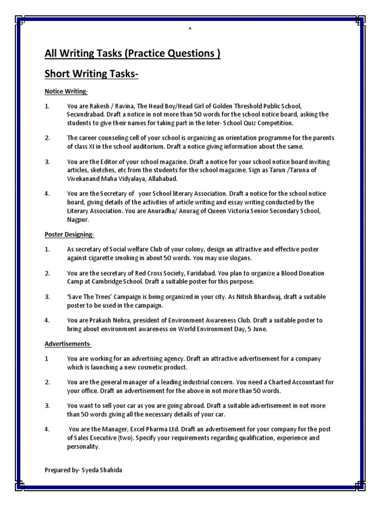 Worksheet On Writing Tasks | PDF | Test (Assessment)