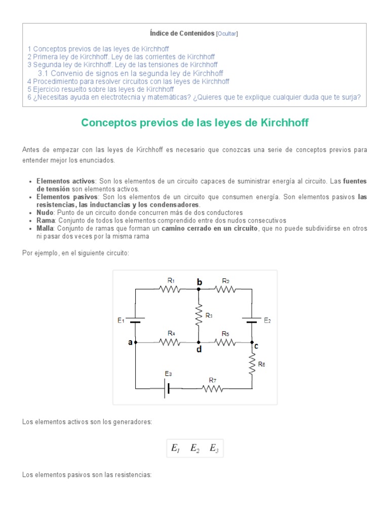 Leyes de Kirchhoff - Aplicación y Ejercicios Resueltos Paso A Paso | PDF | Ecuaciones ...