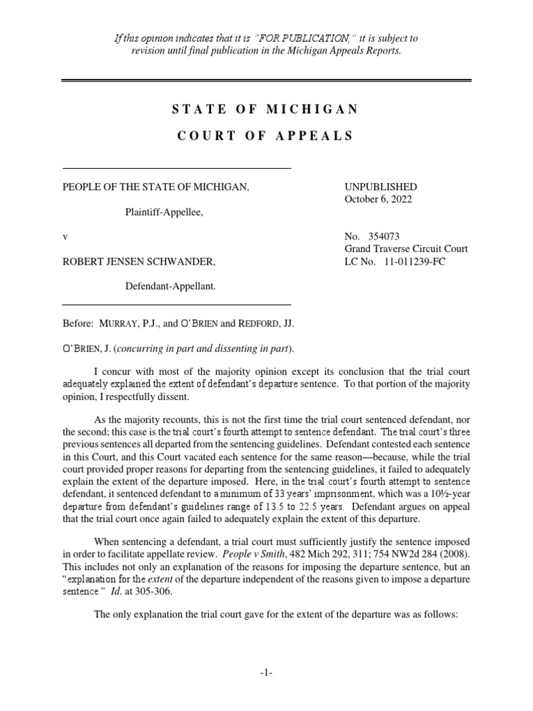 Michigan Court of Appeals Decision: Robert Schwander | Download Free PDF | Sentence (Law ...