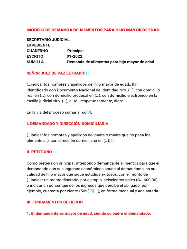 Modelo de Demanda de Alimentos para Hijo Mayor de Edad | PDF