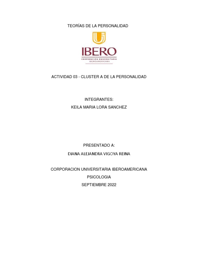 Actividad 03 - Cluster A de La Personalidad | PDF