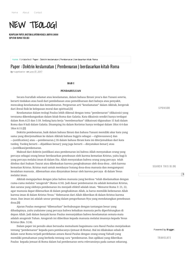 Paper - Doktrin Keslamatan (Pembenaran) Berdasarkan Kitab Roma - New ...