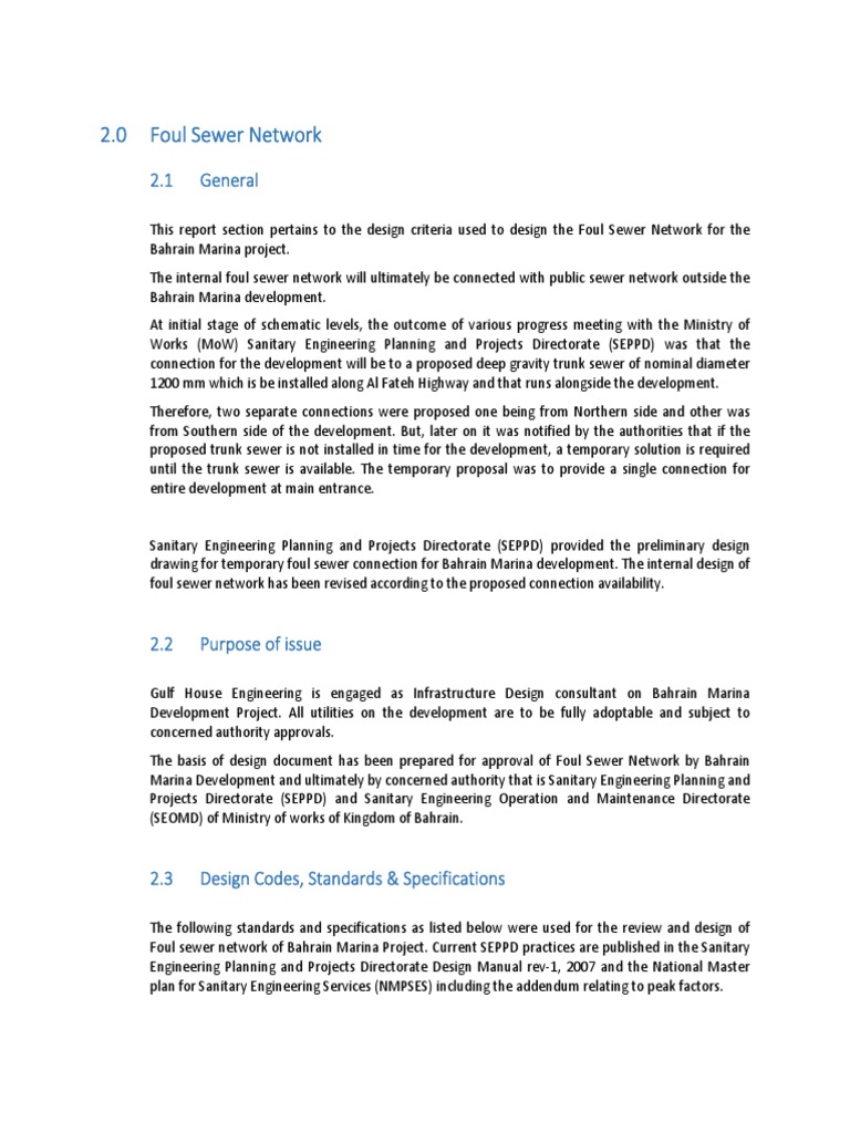 Bahrain Marina Foul Sewer Design Standards | PDF | Sanitary Sewer ...