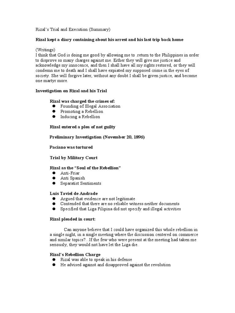Rizal Trial and Execution Summary | PDF | Plea | Government
