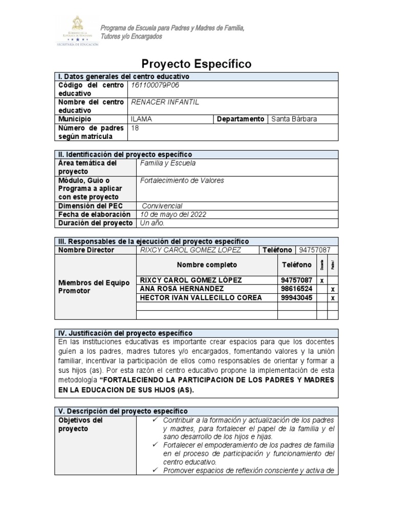 Proyecto Específico de Escuela para Padres.. | PDF