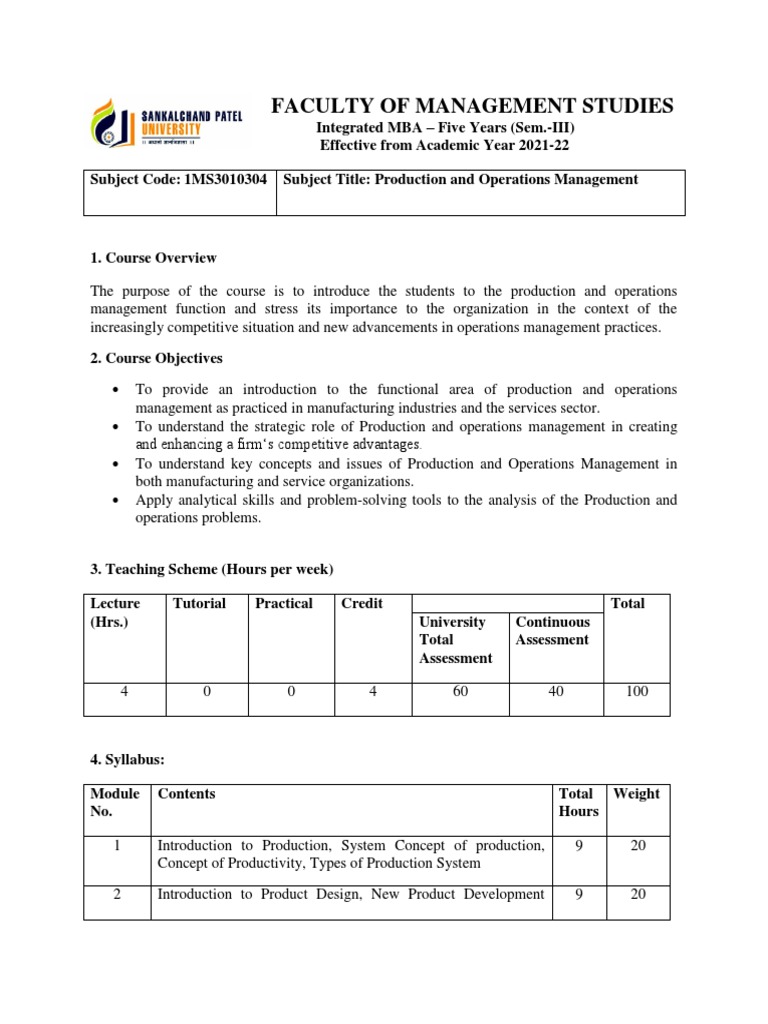 1MS3010304 - Production Operations Management | PDF | Operations Management | Cognitive Science