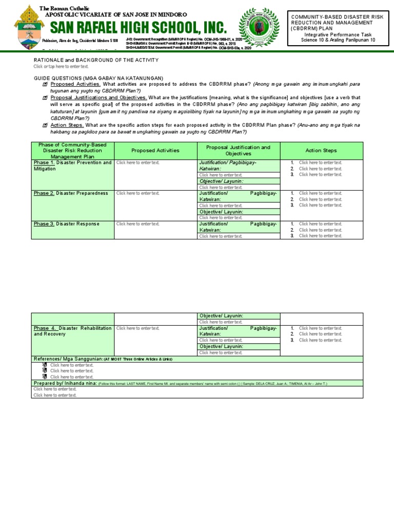 Community-Based Disaster Risk Reduction and Management (CBDRRM) Plan ...