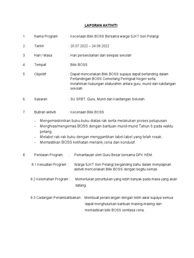 Keceriaan Bilik BOSS SJKT Seri Pelangi | PDF