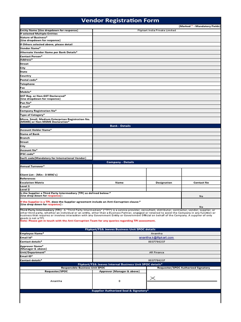 Vendor Registration Form - FKF1J.v2 | PDF | Small And Medium Sized ...
