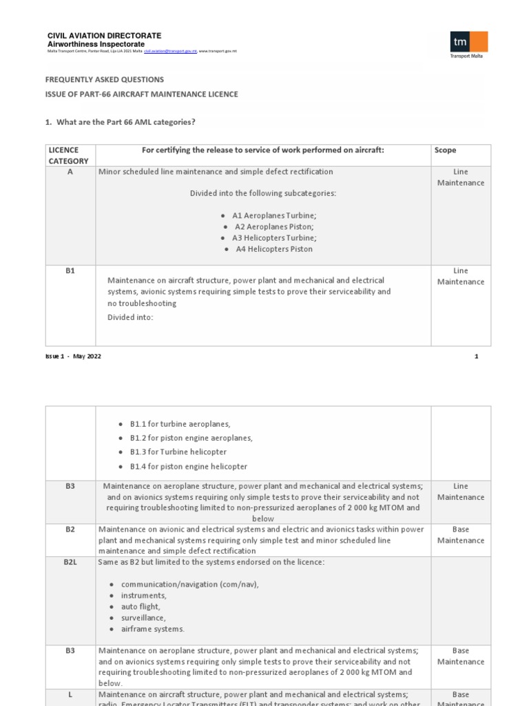 Part 66 Aml Guidance Faq | Download Free PDF | Airplane | Aircraft