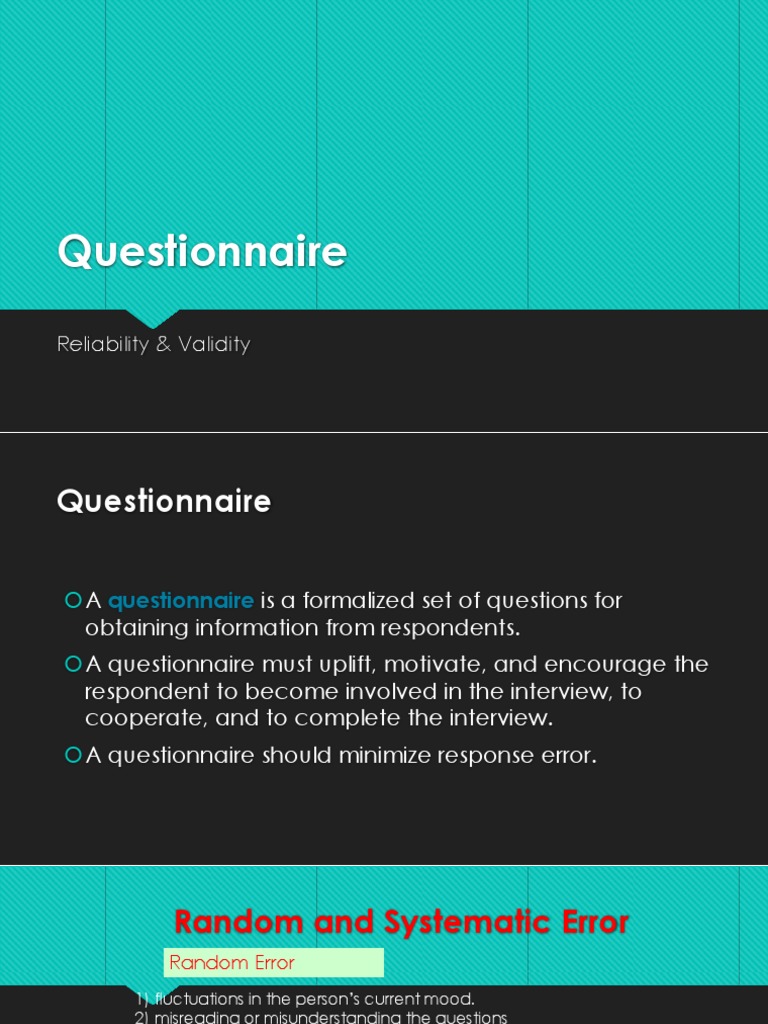 Questionnaire Reliability Validity | PDF | Validity (Statistics) | Survey Methodology
