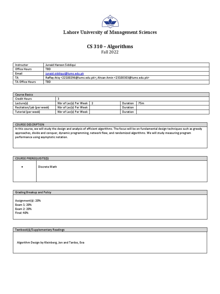 CS 310 Algorithms - Fall 2022 (12746) | PDF