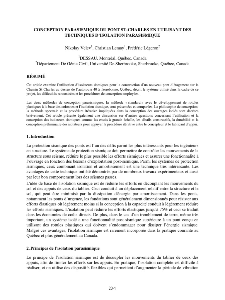 Conception Parasismique du Pont St-Charles | PDF | Pont | Génie ...