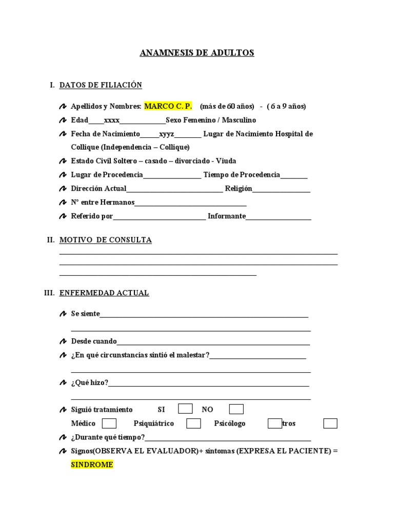 Formato De Anamnesis , Plantilla de Anamnesis Psicológica – AAIDU
