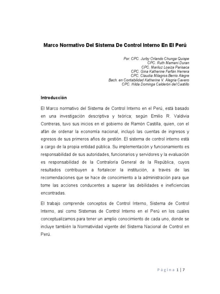 Marco Normativo Del Sistema de Control Interno en El Perú | PDF ...
