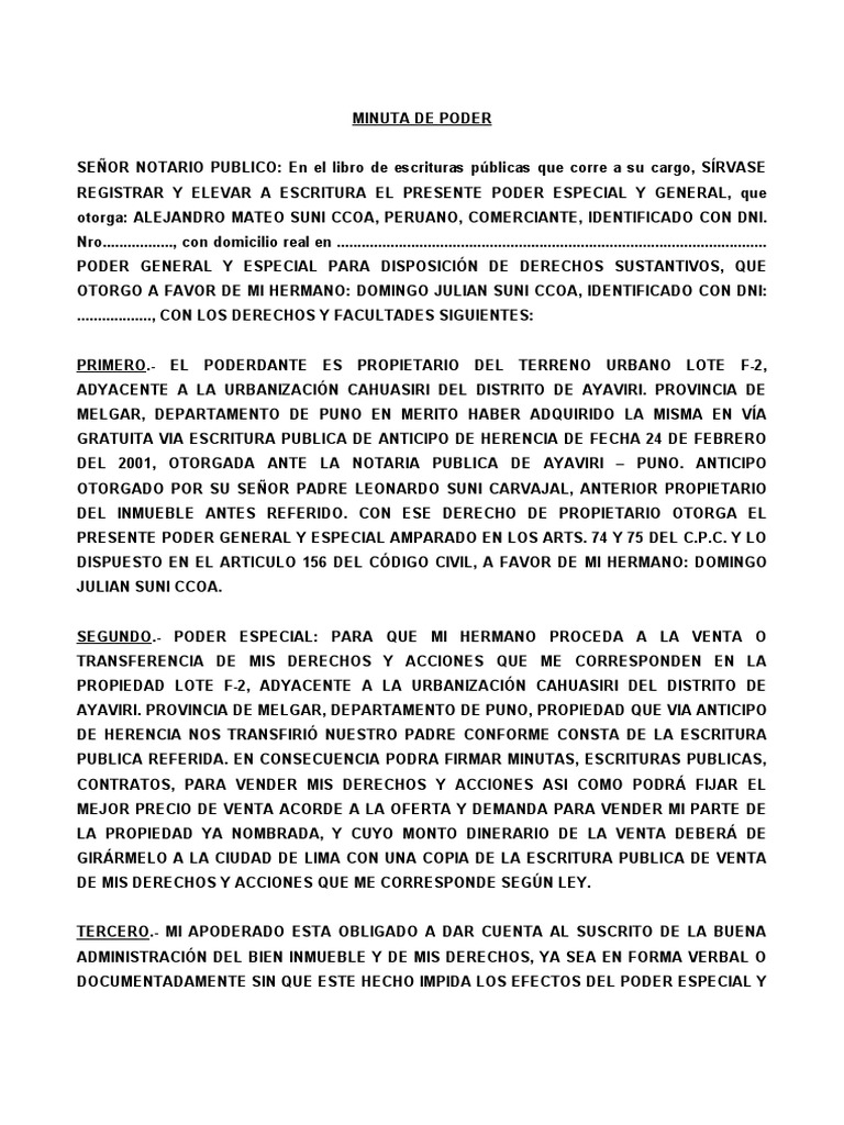 Minuta Poder Zaida | PDF | Propiedad | Herencia