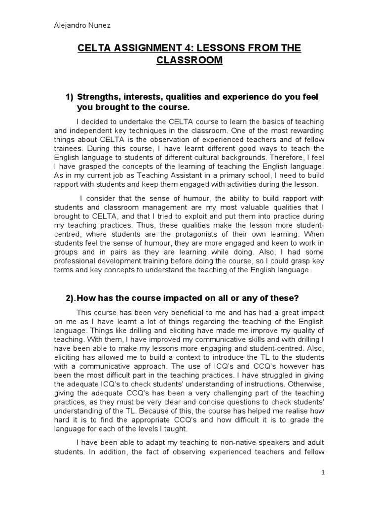 Celta Assignment 4-Final | PDF | Teaching Method | Teachers Celta Assignment 4-Final | PDF | Teaching Method | Teachers