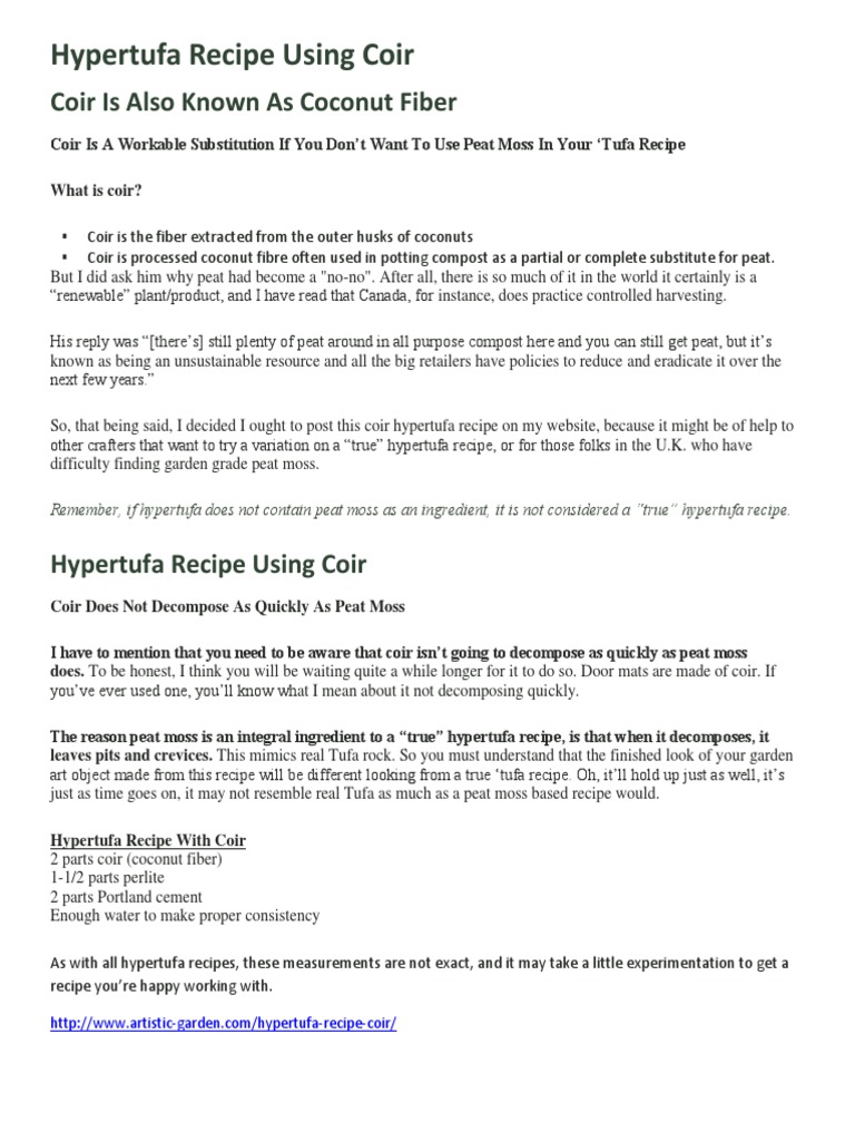 Hypertufa Recipe Using Coir | PDF