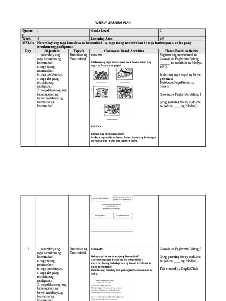 Weekly Learning Plan.2 | PDF