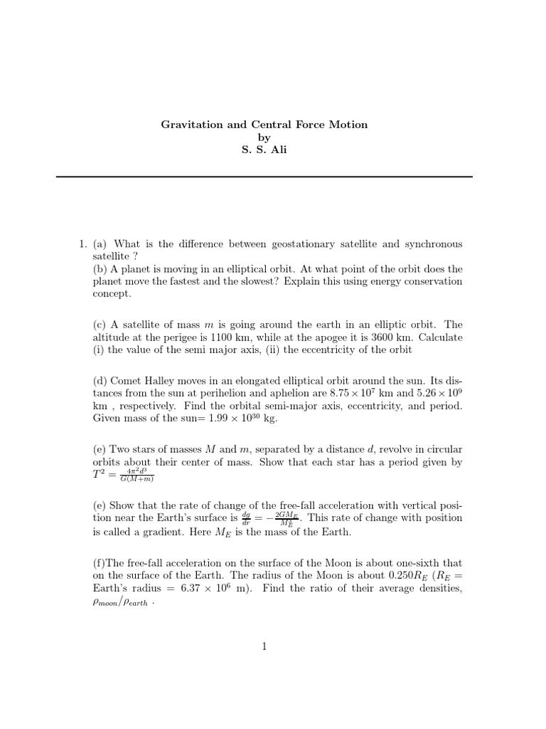 Gravitaion and Central Force | PDF | Orbit | Apsis