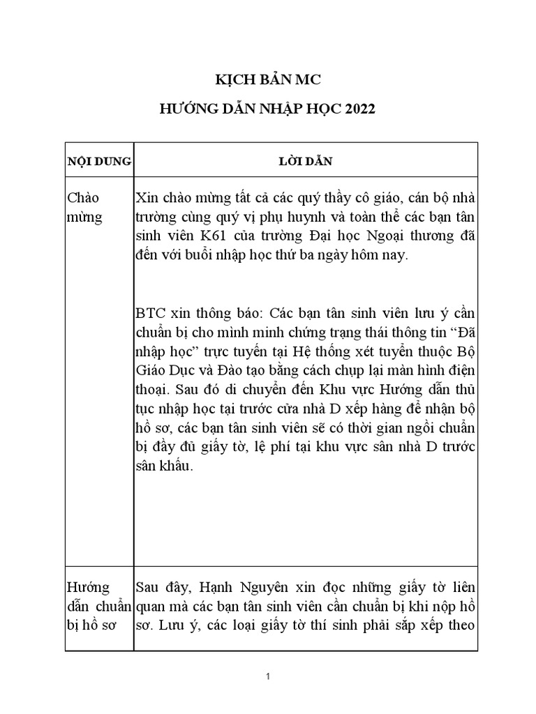 FYU - SCRIPT MC NHẬP HỌC 2022 | PDF