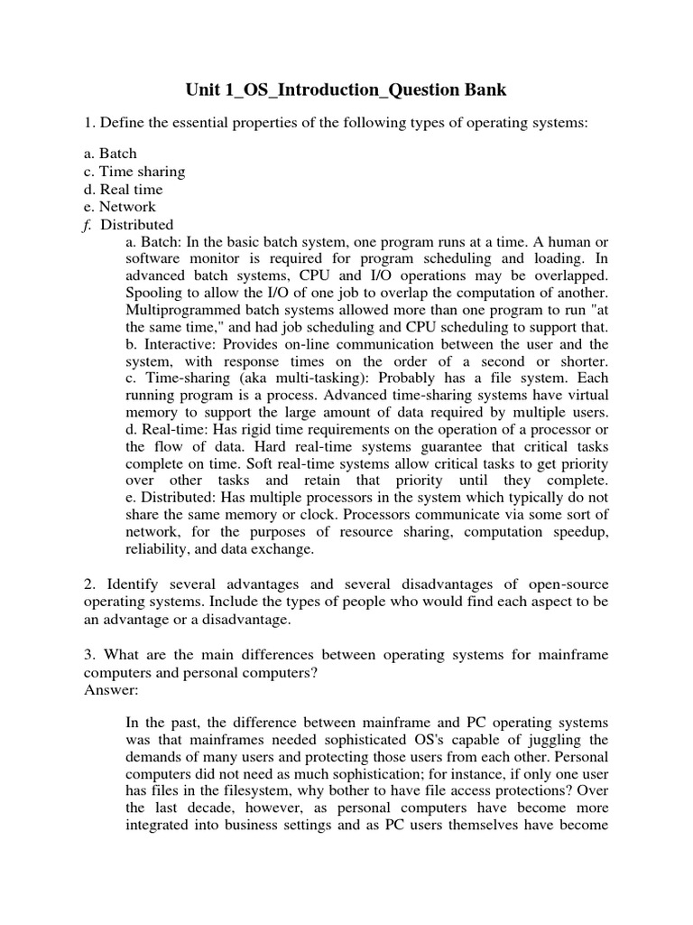 Unit 1 - OS - Introduction - Question Bank | PDF | Operating System | Programming