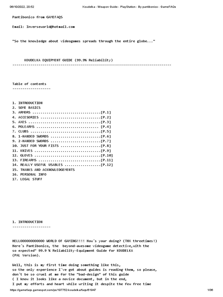 Koudelka - Weapon Guide - PlayStation | PDF