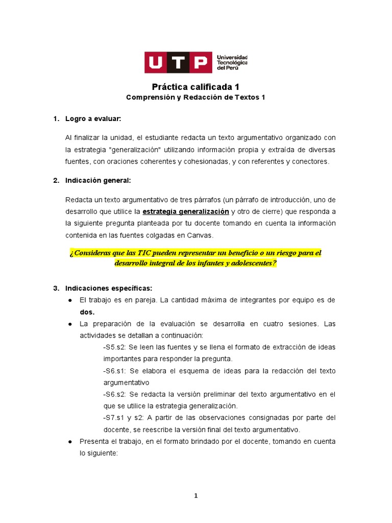 GC - N01I - PC1Consigna - 22C1M (Cuadernillo) | PDF | Aprendizaje | Tableta