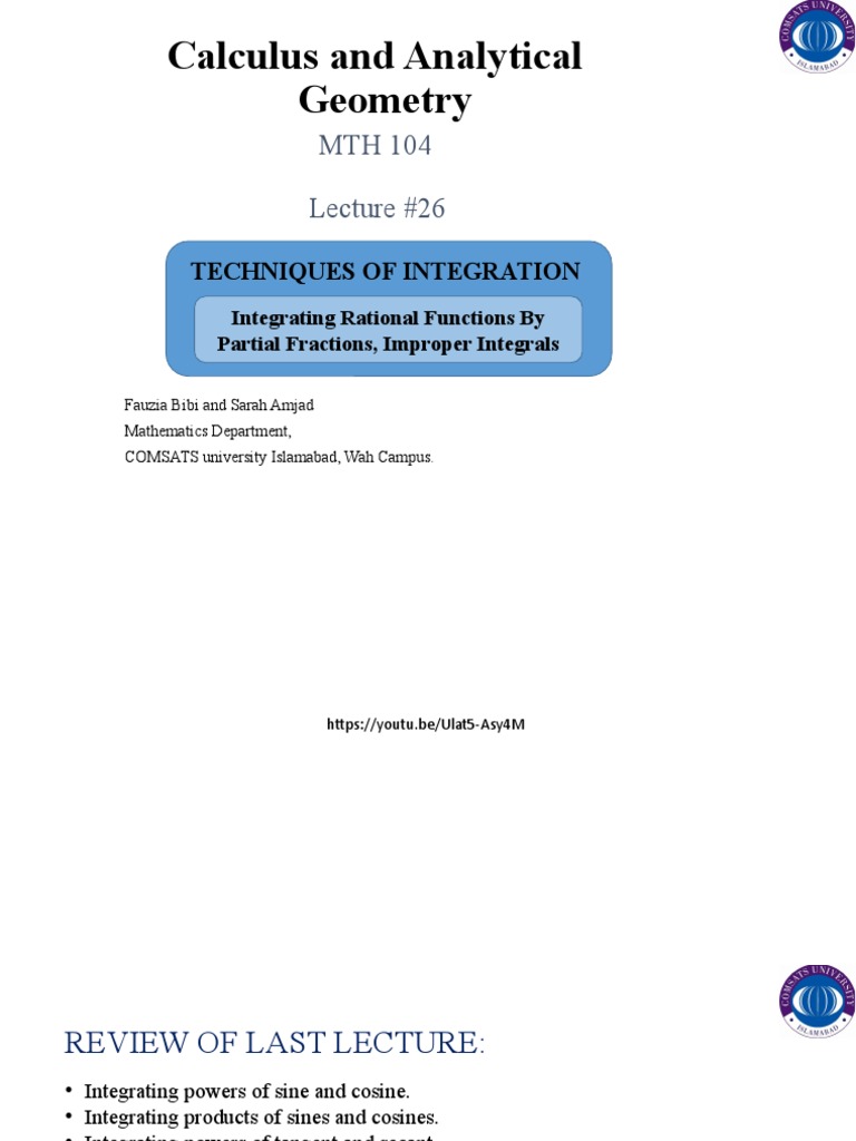 Lecture#26 Integration by Partial Fraction | PDF | Integral ...