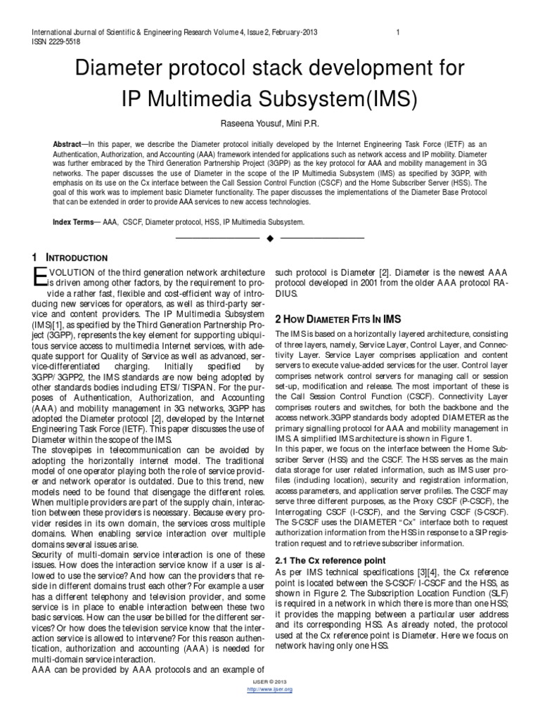 Diameter Protocol Stack Development For IP Multimedia SubsystemIMS ...