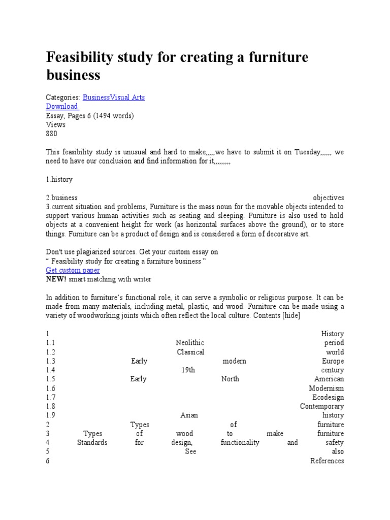 Feasibility Study For Creating A Furniture Business | PDF