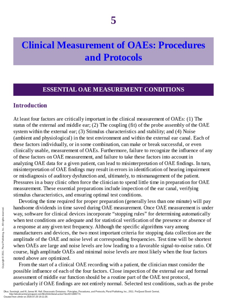 Otoacoustic Emissions Principles Procedures and Pr... - (5 Clinical ...