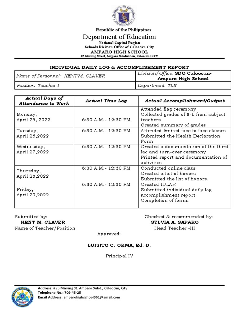 Individual Daily Log Accomplishement Report | PDF