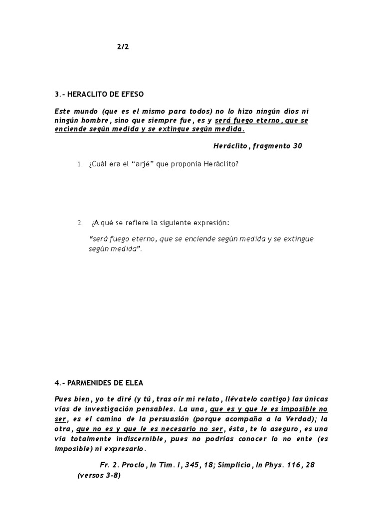 2 - 2 COMENTARIOTEXTO Con Preguntas Presocraticos | PDF