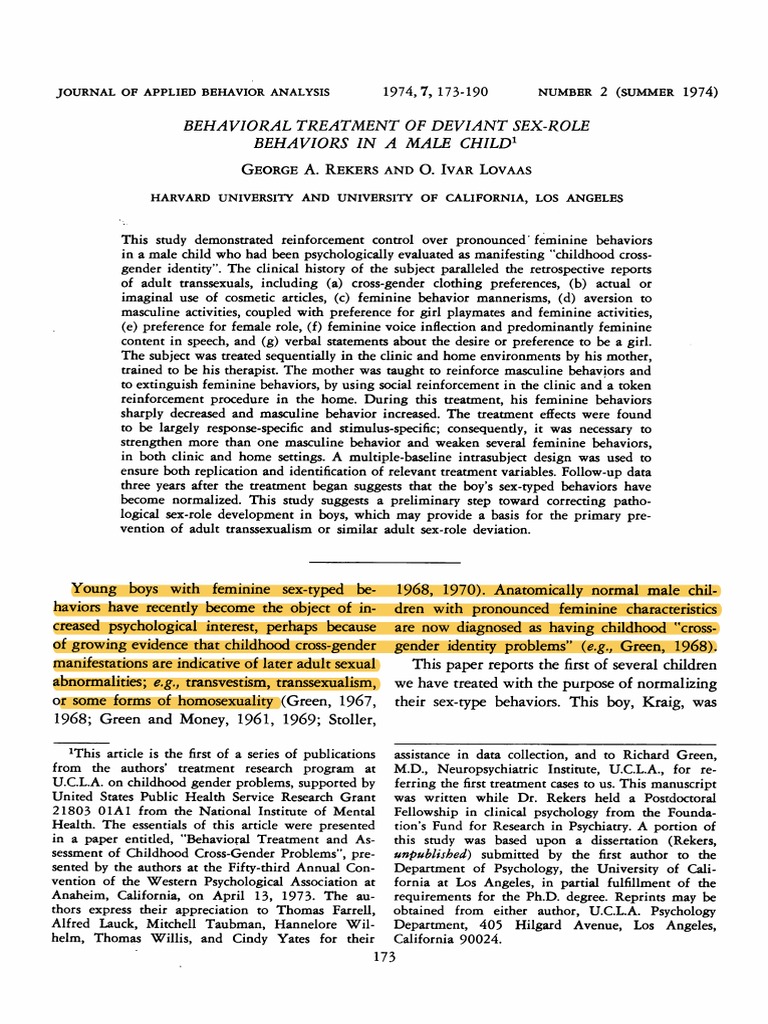 Behavioral Treatment of Deviant Sex-Role Behaviors in A Male Child ...