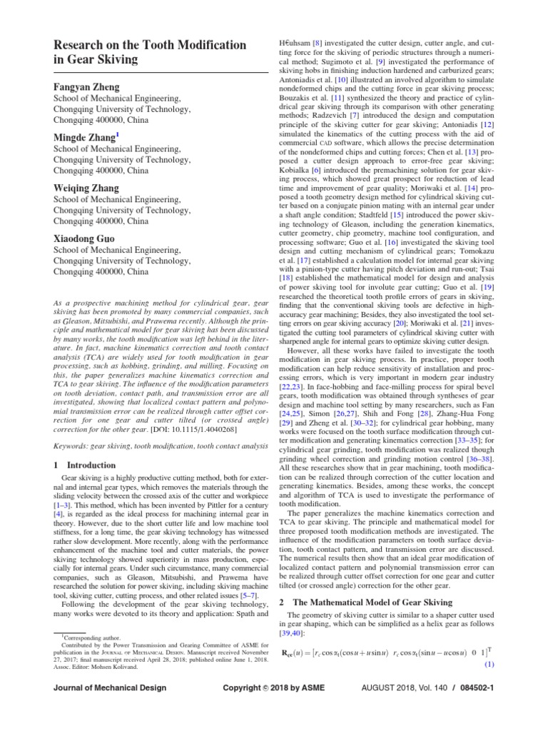 Research On The Tooth Modification in Gear Skiving | PDF | Gear | Machining