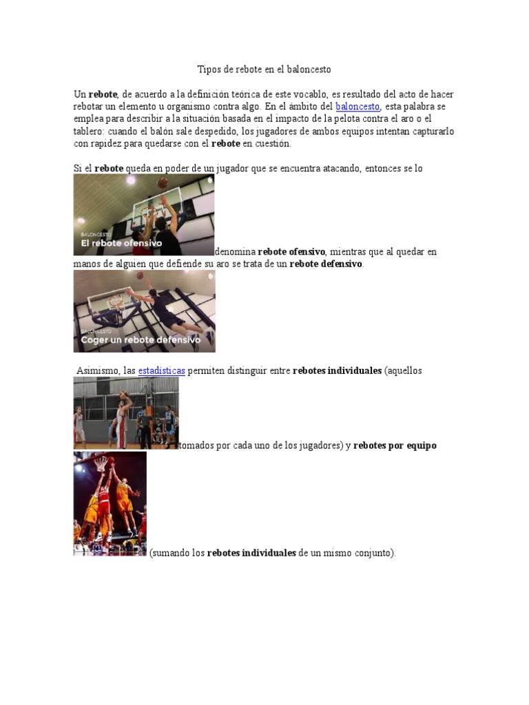 Tipos de rebotes en el baloncesto y más allá | PDF