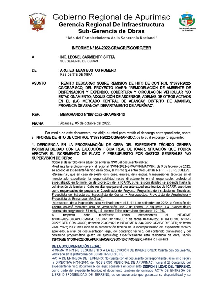 Informe - Respuesta A Hito de Control N°02 de Contraloria - MC 05 ...