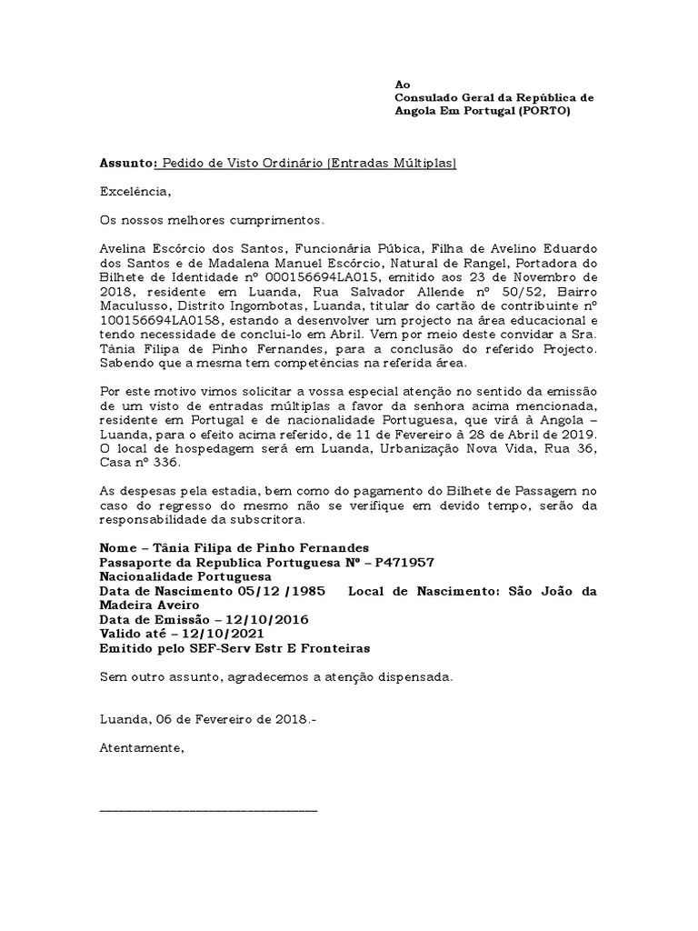 Carta para o Consulado | PDF