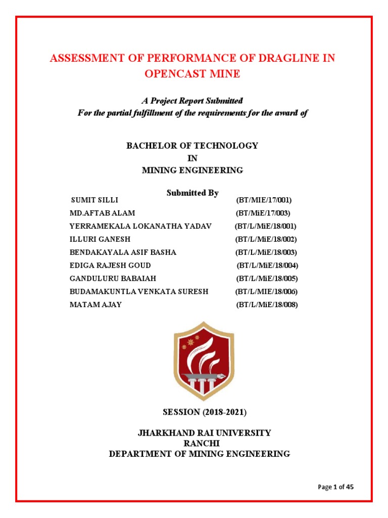 Analysis of Dragline and Surface Miner Performance at Opencast Coal ...