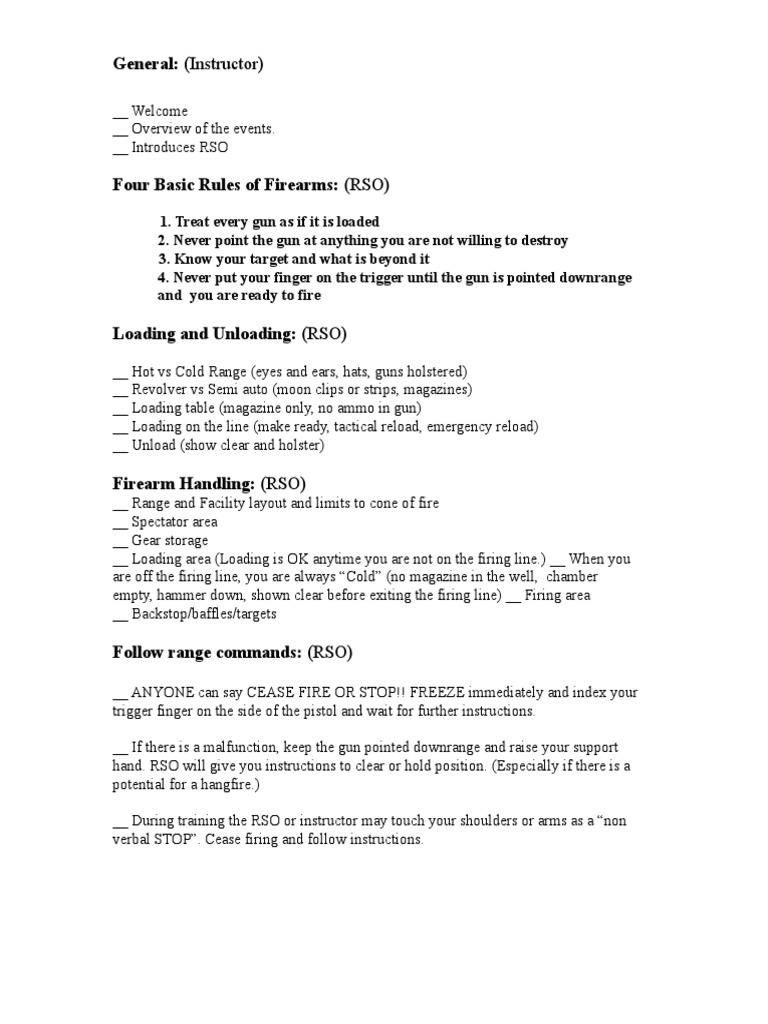 Range Orientation Safety Briefing and Event Procedure Check List | PDF ...