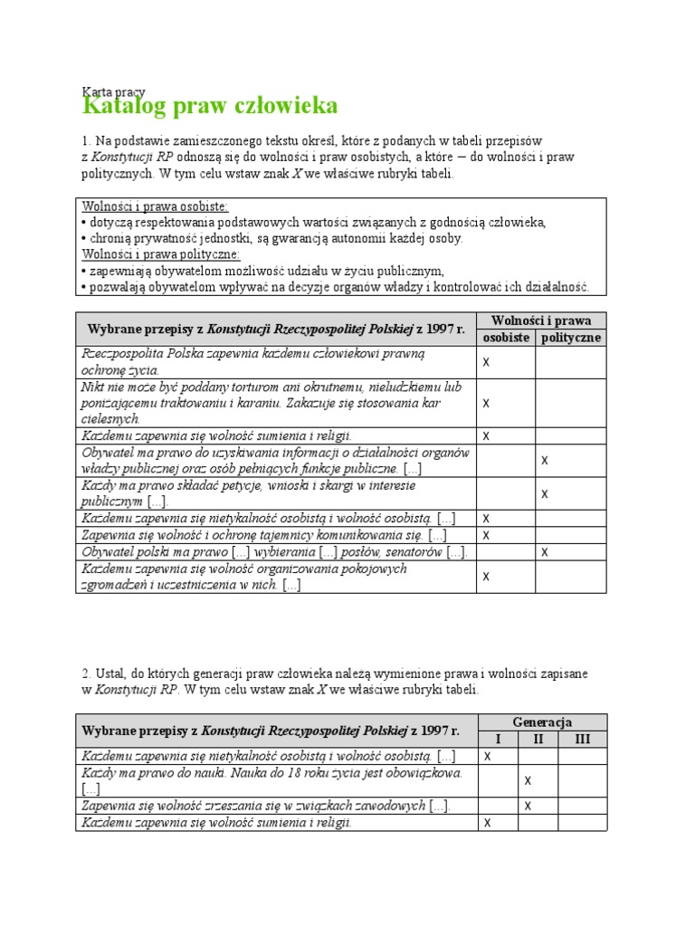 Katalog Praw Czlowieka-Karta Pracy | PDF
