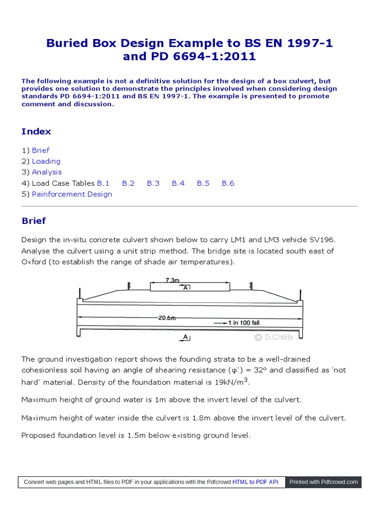 Box Culvert Design per PD 6694-1:2011 | PDF | Force | Friction
