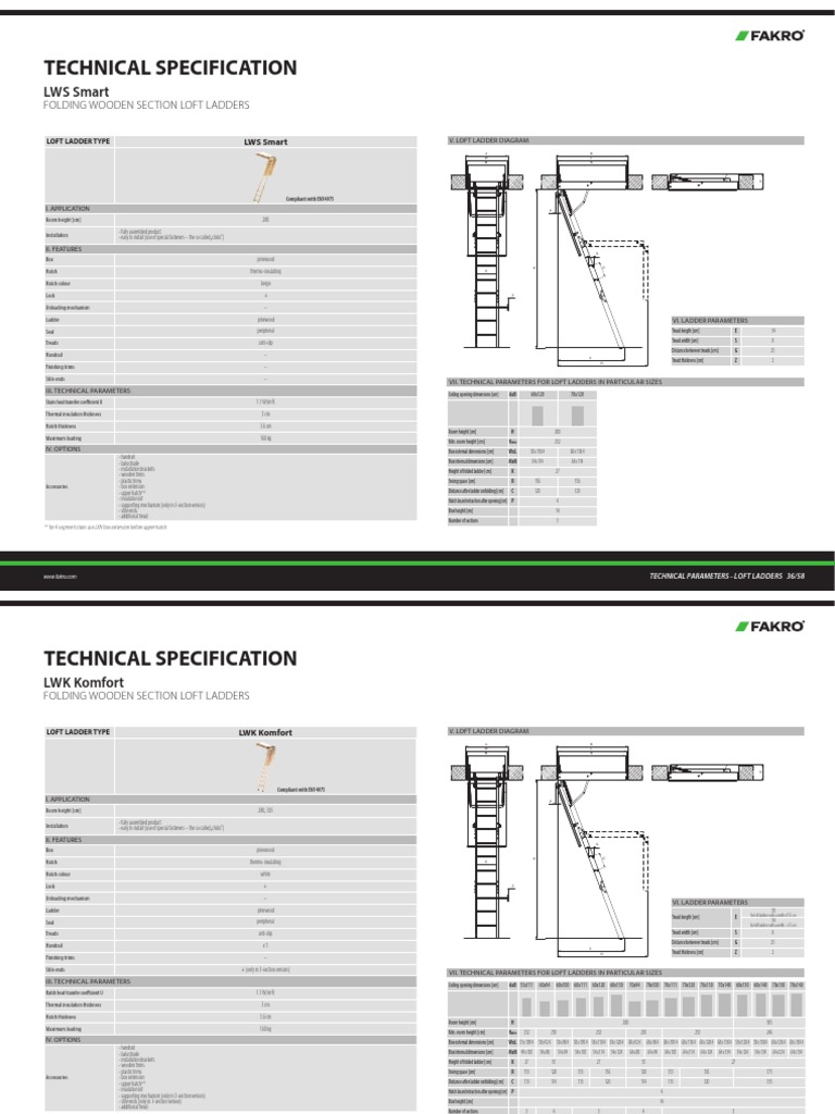 FAKRO Guide Technical Specification Loft Ladders | Download Free PDF | Stairs | Building Insulation