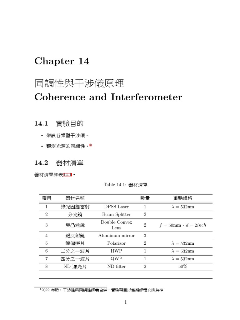 U201 - Coherence and Interferometer | PDF