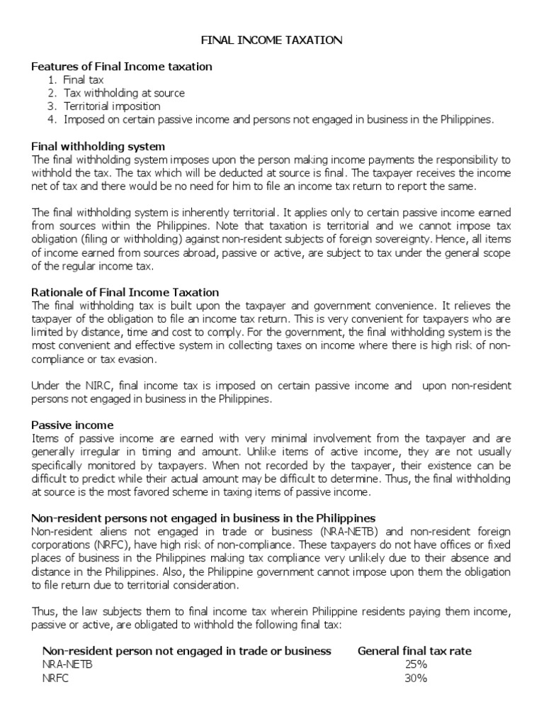 Tax 05 Final Taxes Part 1 | PDF | Taxpayer | Taxes