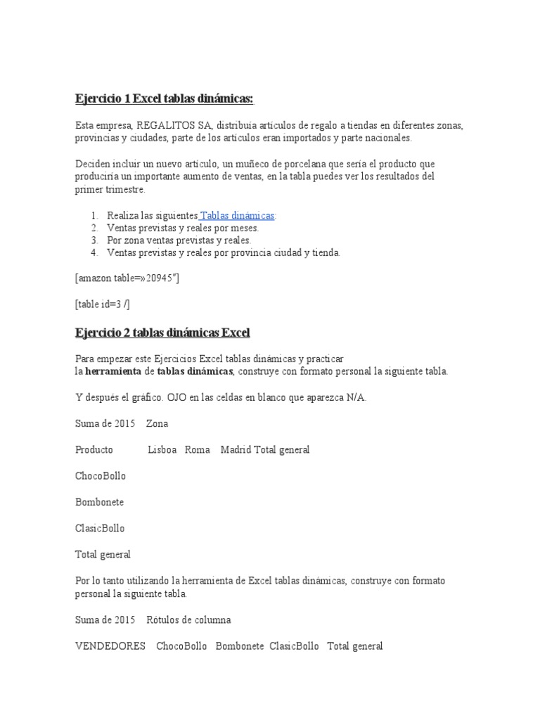 Ejercicio 1 Excel Tablas Dinámicas | PDF | Microsoft Excel | Informática
