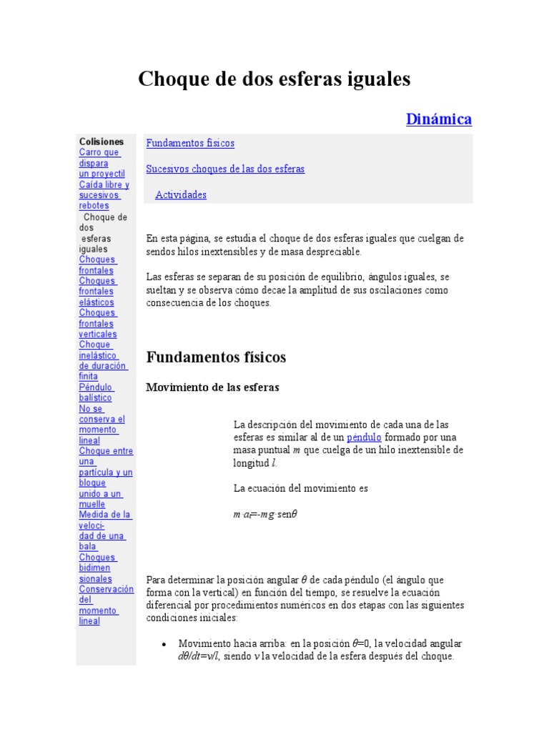 Choque de Dos Esferas Iguales | PDF | Péndulo | Mecánica